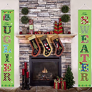 2 Pieces Ugly Sweater Sign Banner Decoration Set for Christmas Wild and Ugly Sweater Party Supplies Holiday Christmas Party Decorations Porch Sign