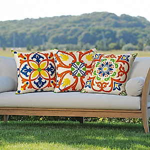 UINI Outdoor Pillow Covers Set of 4, Waterproof Pillow Covers 18x18 Inch, Boho Decorative Throw Pillow Covers for Furniture, Patio, Balcony (Orange)