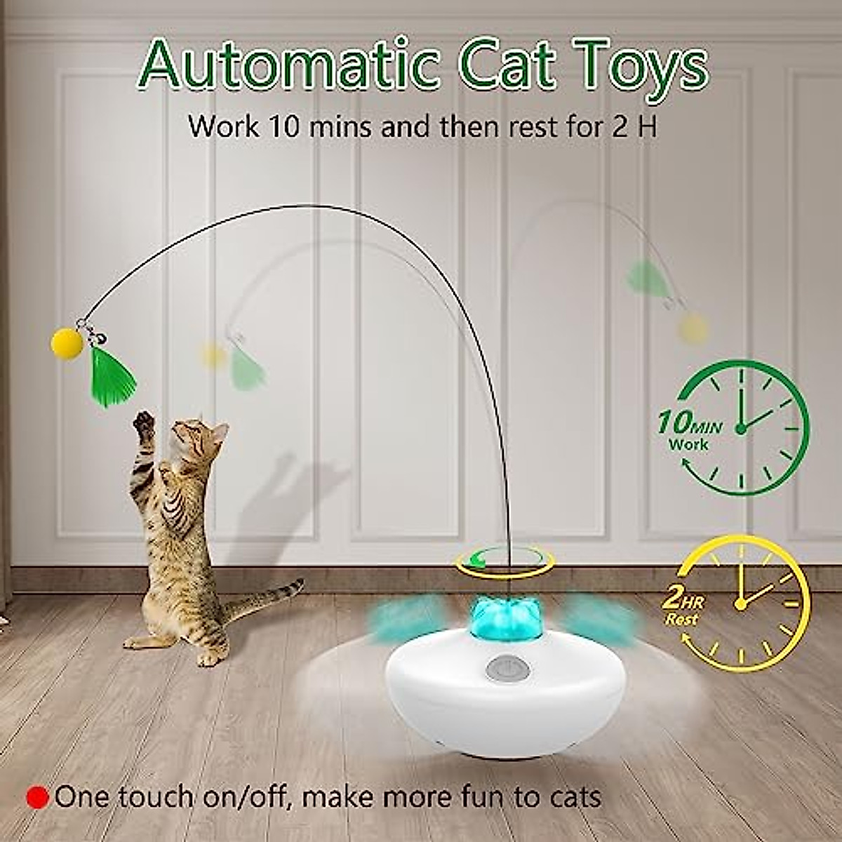 Saolife Interactive Cat Butterfly Toys, Exercise Flutter Rotating Kitten Toys, Feather Electric Cat Toy for Indoor Cats/Kitten, Cats Teaser Wand Automatic, Extra Long Feather Wand