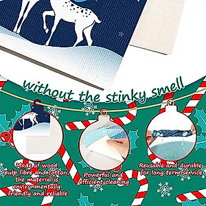 6 Pcs Christmas Swedish Kitchen Dishcloths White Blue Xmas Tree Snowflake Snowman Reindeer Dish Towel Reusable Fast Dry Kitchen Dishcloth for Christmas Winter Baking Cooking, 6.9 x 7.5 Inch