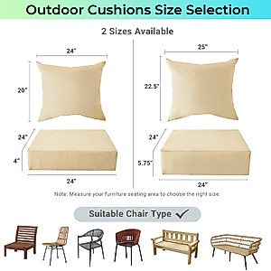 IPYNBAP Outdoor Cushions for Patio Furniture，Outdoor Seat Cushion Set 24 x 24 x 5.75 Inch，Waterproof & Fade Resistant Outdoor Chair Cushions，Deep Patio Chair Cushion with Removable Cover，Beige