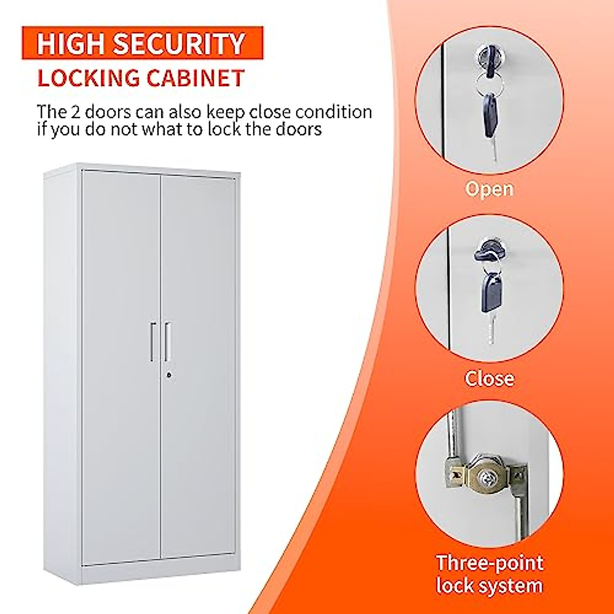 IKIMI Metal Storage Cabinet with Doors and Shelves,Steel Locking Garage Cabinets Utility Locker Tool Cabinets for Home Kitchen Office Basement