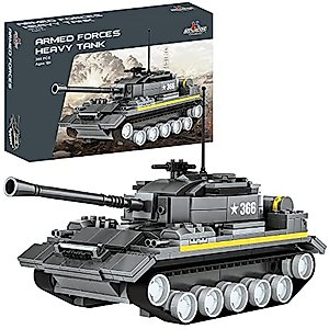 Army Tank Building Block Set - 340Pcs Armed Forces Military Toy Tank for Ages 10 and Up – Rotating Turret with Gun Attachment Army Tank Model Kit Compatible with All Major Brands of Building Blocks
