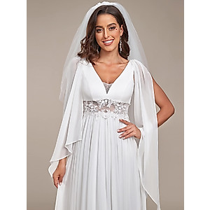 Ever-Pretty Women's Illusion Long Appliques A-line Chiffon Summer Wedding Dresses White US4