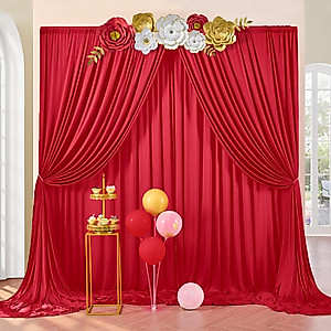 10ft x 10ft Wrinkle Free Red Backdrop Curtains for Parties, Polyester Photo Backdrop Drapes 2 Panels 5x10ft for Weddings Birthday Party Christmas Photography Background