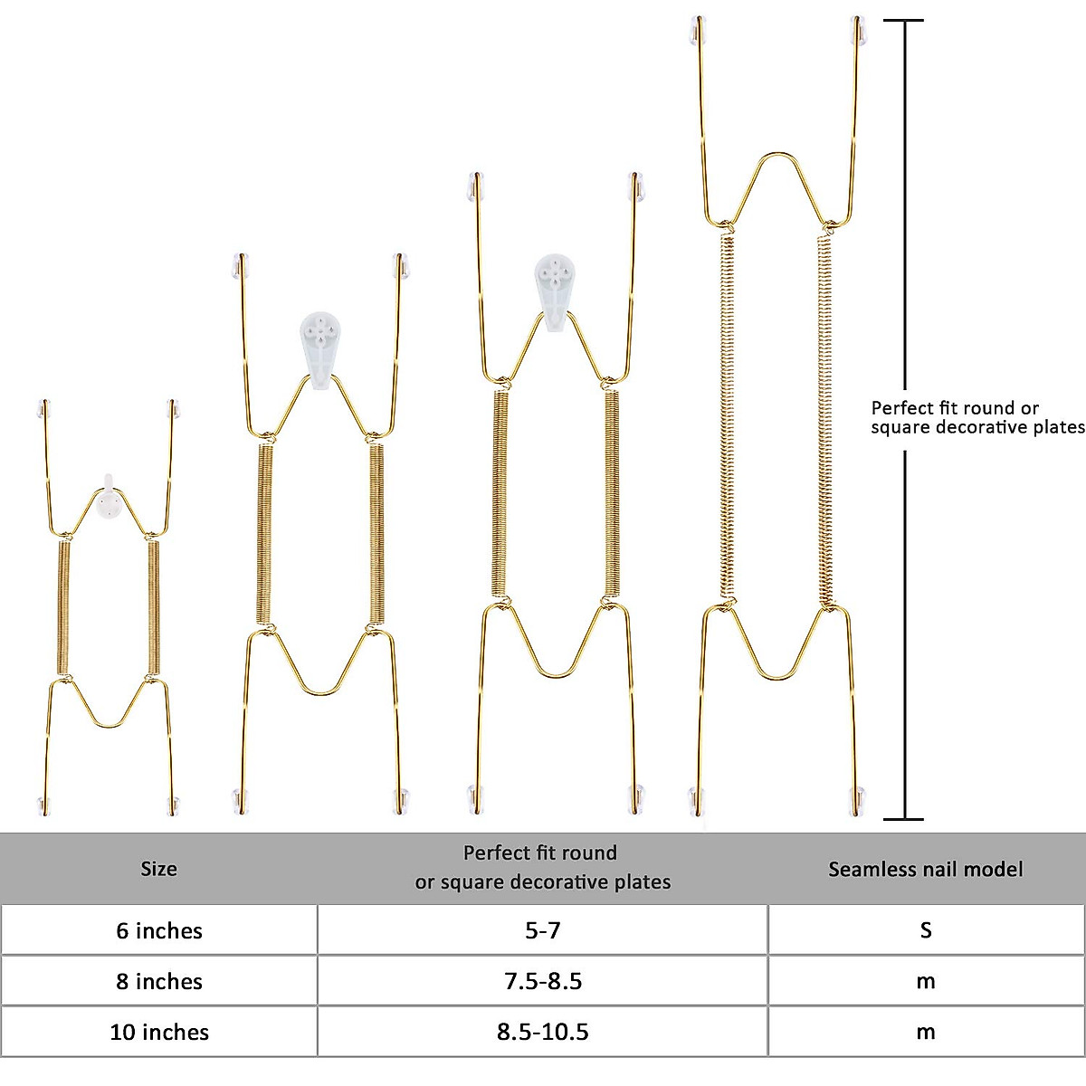 12 Pieces Invisible Plate Hangers Wall Plate Hangers Stainless Steel Decorative Wire Plate Hangers Holders in 3 Sizes with 12 Pieces Wall Hooks for Decorative Plates and Art (6/8/10 Inch)