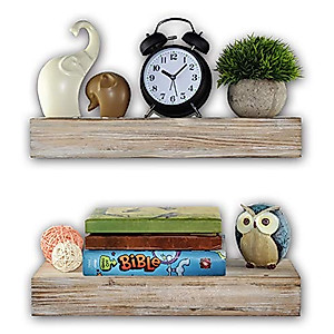 Spiretro Rectangle Floating Shelves Wall Mounted Set of 2, Ledge to Storage Organize and Display Trophy, Photo Frames for Home Décor, Space Saving in Bathroom, Kitchen, 16.5 inch, Wood_Rustic Grey