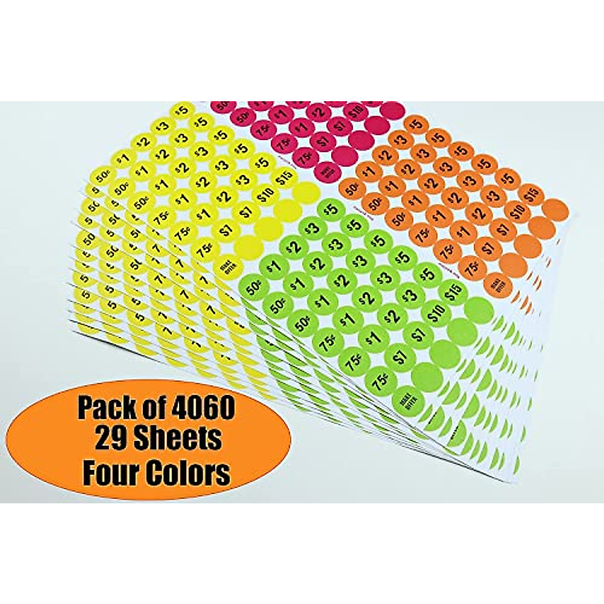 Garage Sale Price Stickers Pack of 4060 3/4" Round Bright Colors Label Stickers (with Price)