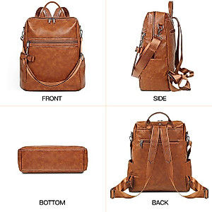 Ytonet Backpack Purse for Women, Fashion Leather Handbags for Travel - PU Convertible Bag Anti theft Womens Bookbags, Gifts for Her, Brown