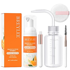 Eyelash Extension Cleanser, Brelyee Lash shampoo 60ml + Brushes + Bottle + Pads, Eyelash Wash for Extensions, Lash Cleanser,Lash Bath Lash Wash Soap Foam for Professional & Self Use