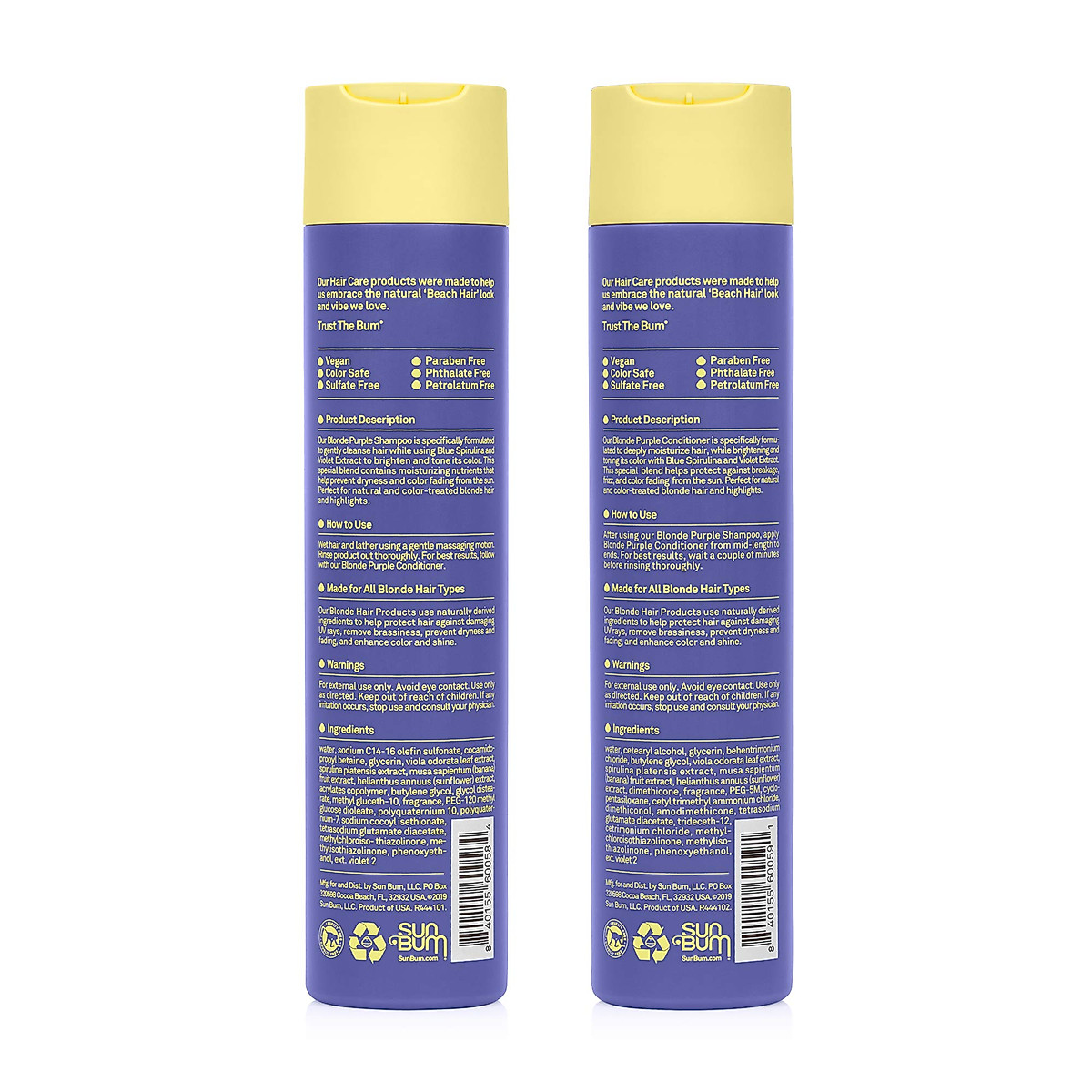 Sun Bum Blonde Purple Shampoo & Conditioner - UV-Protecting, Cruelty-Free, Color Enhancing and Toning Treatment for Blondes, 10 Ounce