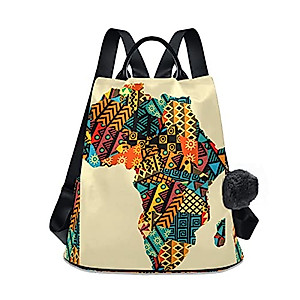 Jucciaco African Map Ethnic Backpack Purse for Women Travel Shoulder Bag Casual Lightweight Backpack for Women