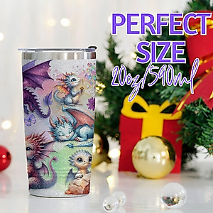 Onebttl Dragon Gifts for Girls, Dragon Coffee Travel Mug for Dragon Lovers, Women, Daughter - Just A Girl Who Loves Dragons - Stainless Steel 20Oz Tumbler, Glitter