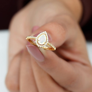 Rosec Jewels Natural Ethiopian Opal Halo Engagement Ring with Diamond | 5X7 MM | AAA Quality, 14K Yellow Gold, Size:US 5.50