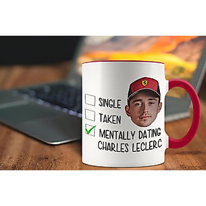 YOLANDEEUROKOK Single Taken Mentally Dating Charles Leclerc Mug, Funny Gift For Charles Leclerc Fan, F1 Fan Mug Gift, 11 Oz Novelty Coffee Mug/Cup, Red