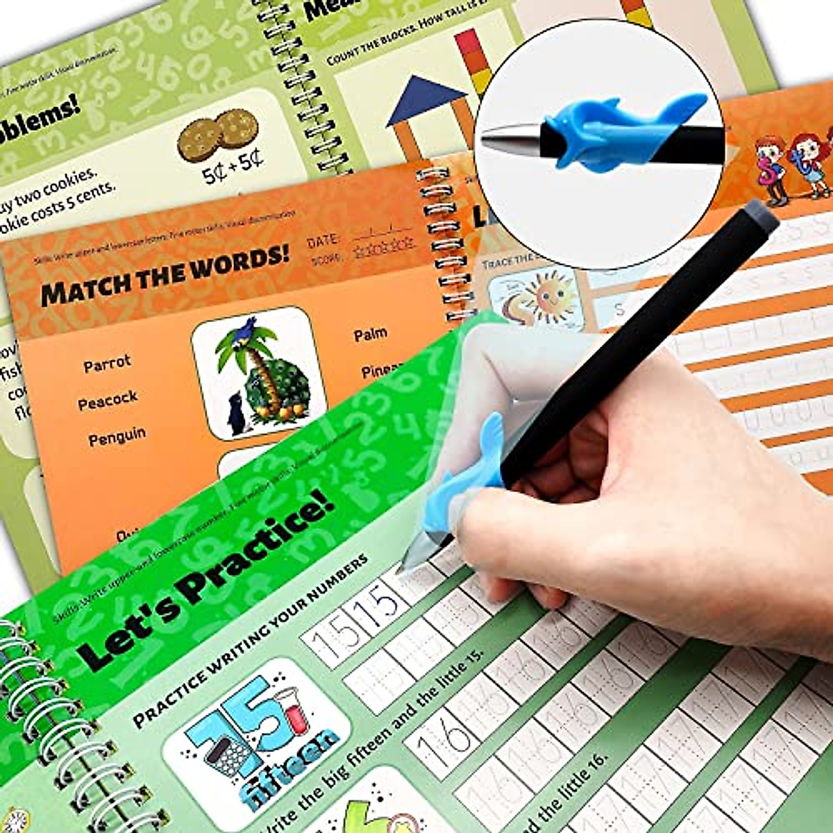 EPCQUYIN 2 PC 11" X 8" Magic Practice Copybook Reusable Writing Practice Book Alphabet & Math Calligraphy Set Kids Early Education Materials English Handwriting Workbook with Pens