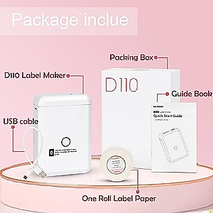 MFoffice Portable Label Makers for Labeling, White D110 Label Maker Machine with Tape, Multiple Thermal Mini Label Printer Bluetooth Wireless Rechargeable Printer for Home Office Organization
