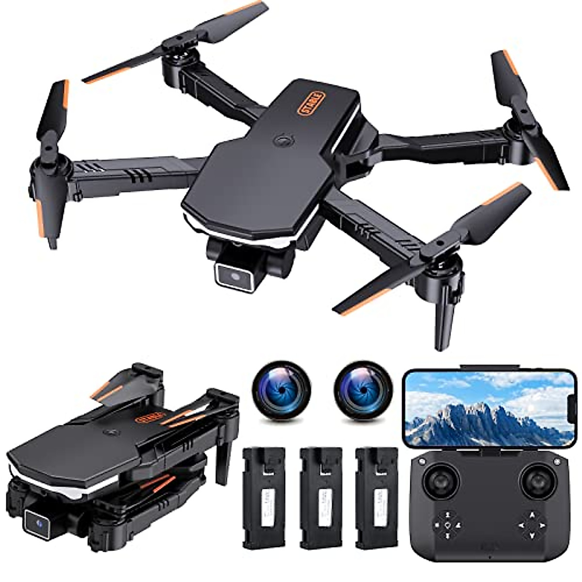 Drones with Camera for Adults and Kids 1080P HD FPV Foldable Drone with Carrying Case, 90° Adjustable Lens, One Key Take Off/Land, Altitude Hold, 360° Flip, Toys Gifts for Kids and Adults