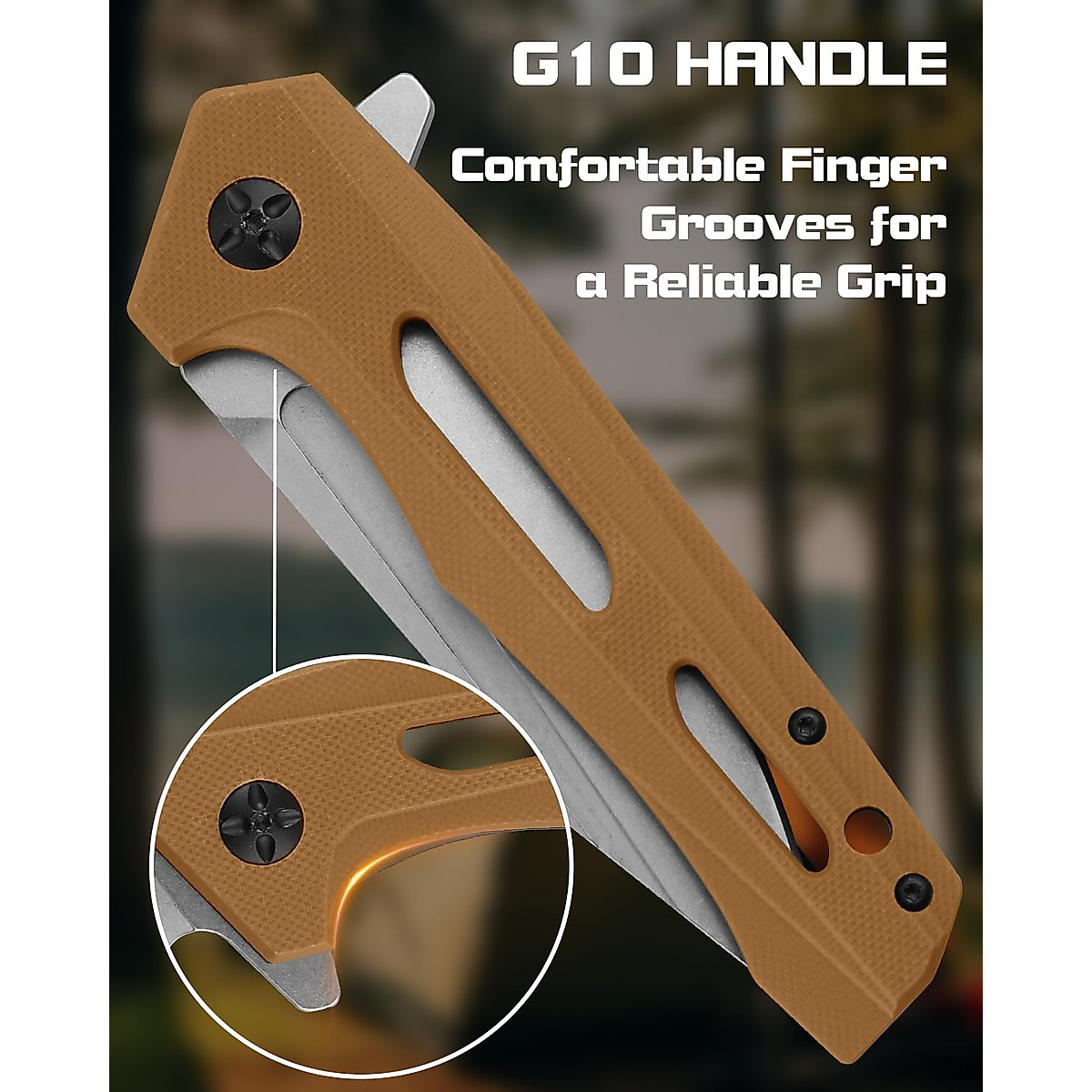 Dispatch Folding Pocket Knife with Clip, 3.58 Inch 8Cr13MoV Steel Clip Point Blade with G10 Handle, Tactical Pocket Knife for Men Outdoor Camping Hunting Hiking Survival Pocketknife