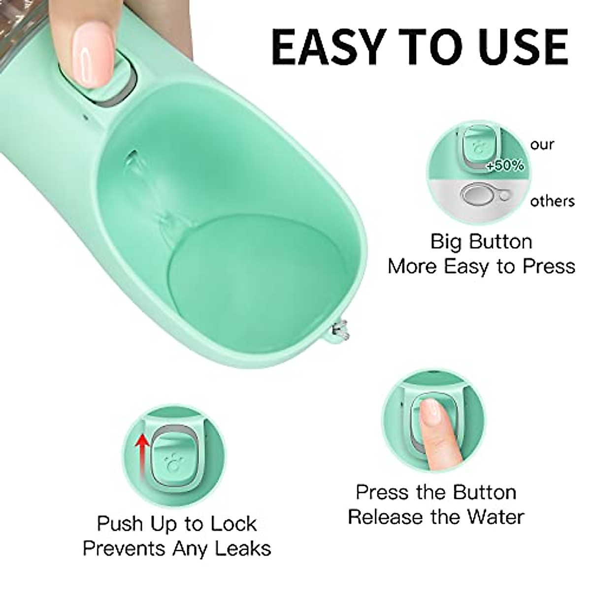 Airoto Dog Water Bottle, 12OZ Portable Water Bowl for Dog Leak Proof Dog Water Dispenser for Walking, Hiking & Travel Food Grade Plastic (Green)