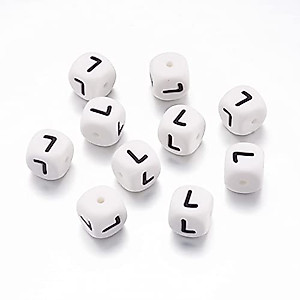 Crafans 100Pcs 12mm Silicone Cube Letter Beads White English Alphabet Letter L Vowel Loose Spacer Beads Initial Cube Dice Beads for Jewelry Making