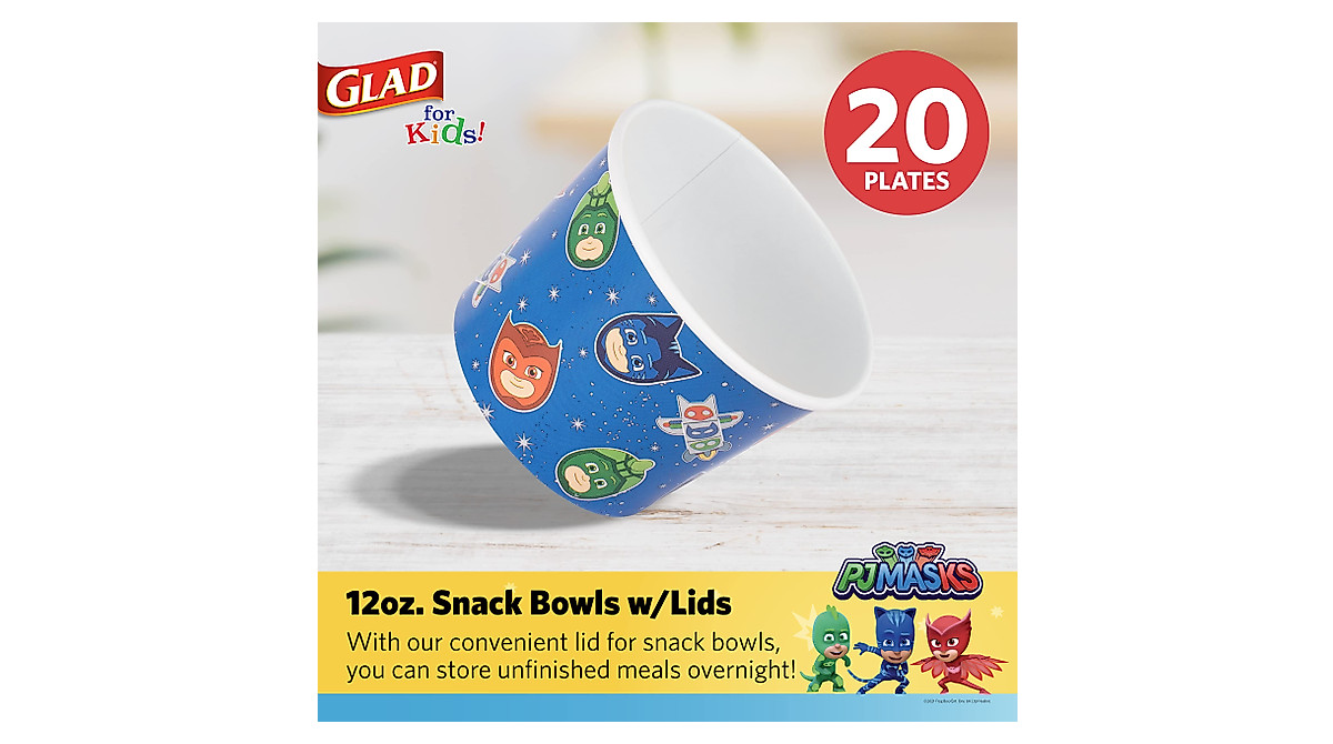 Glad PJ Masks Snack Bowls - 20 Disposable Bowls with Lids