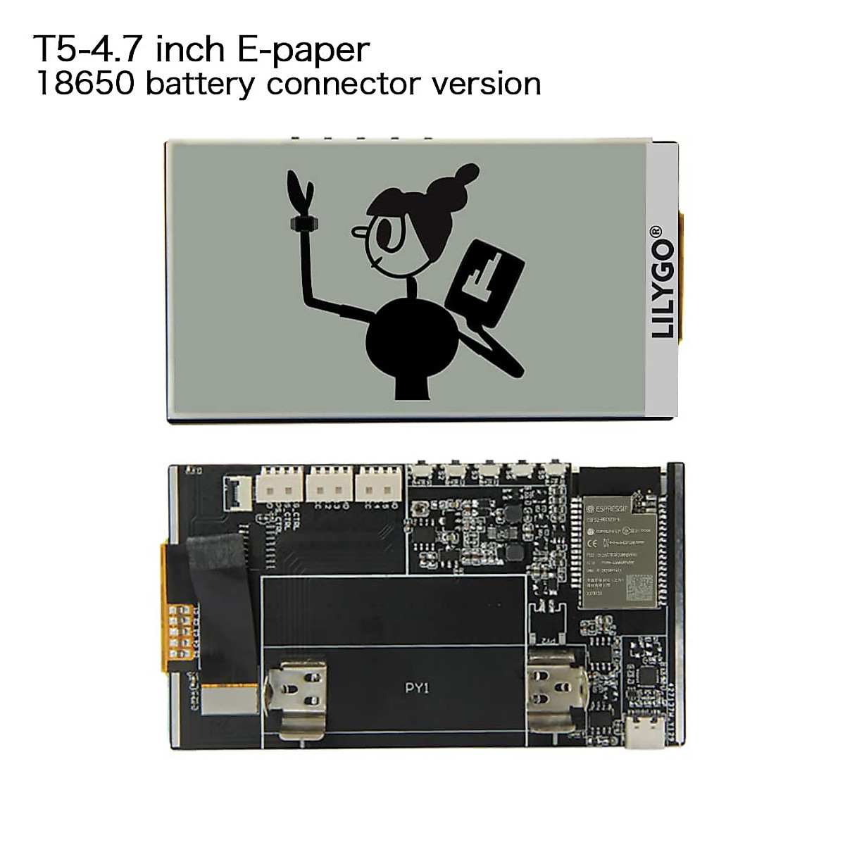 LILYGO T5-4.7 inch E-Paper ESP32 V3 Version 16MB Flash 8MB PSRAM WiFi BLE for arduino 18650 Battery Holder Version