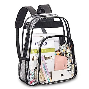 Clearworld Large Clear Backpack,Heavy Duty PVC Transparent Backpack,See Through Bookbag with Reinforced Strap for College Work Travel
