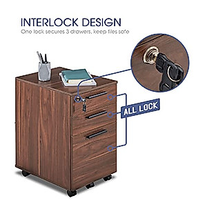 VICLLAX 3 Drawer Mobile File Cabinet Under Desk Storage Fully Assembled Except Casters for Home Office, Brown Walnut