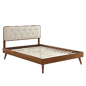 Modway MOD-6648-WAL-BEI Bridgette Twin Wood Platform Bed with Splayed Legs, Walnut Beige