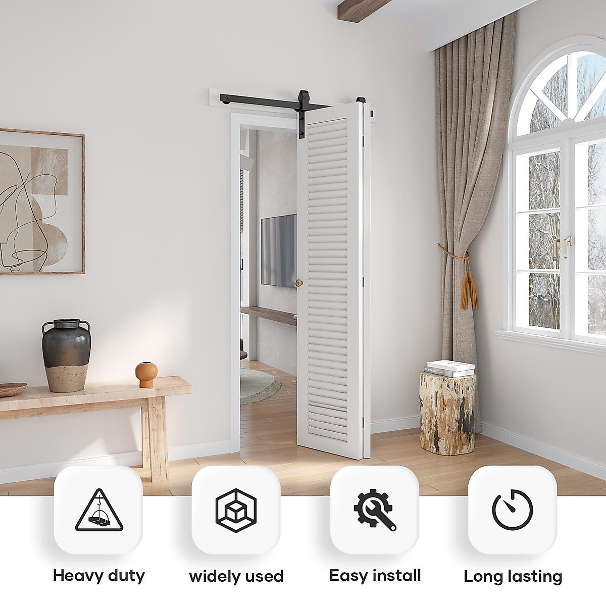 EaseLife 24" Bi-Folding Sliding Barn Door Hardware Track Kit for 2 Closet Door,Side Mount,Heavy Duty,Slide Smoothly Quietly,Easy Install,Black,No Door (Track Length 28" for Double 12" Wide Door)