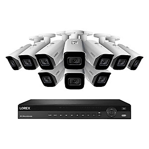 Lorex Technology Lorex 4KHDIP1610 2 4K Nocturnal IP System with 16 Channel 3TB NVR and Ten 4K Smart Detection Audio IP Security Bullet Cameras, 150ft Night Vision