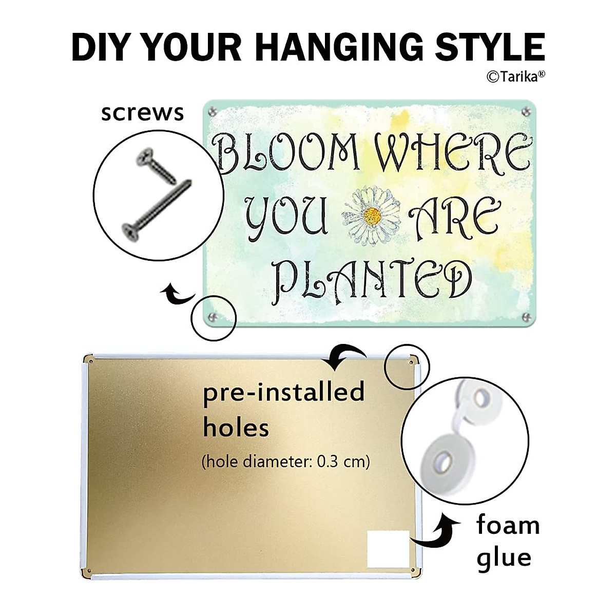 Bloom Where You are Planted 8X12 Inch Tin Retro Look Decoration Crafts Sign for Home Kitchen Bathroom Farm Garden Garage Inspirational Quotes Wall Decor