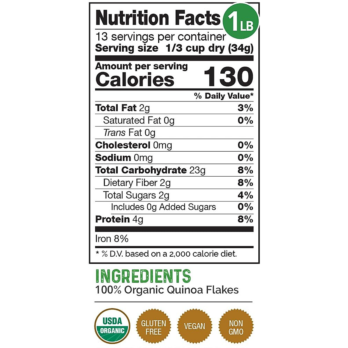 HerbaZest Quinoa Flakes Organic - 1 LB - USDA Certified, Vegan & Gluten Free Superfood - Perfect with Yogurt, Cereal, Smoothies, Granola & Desserts