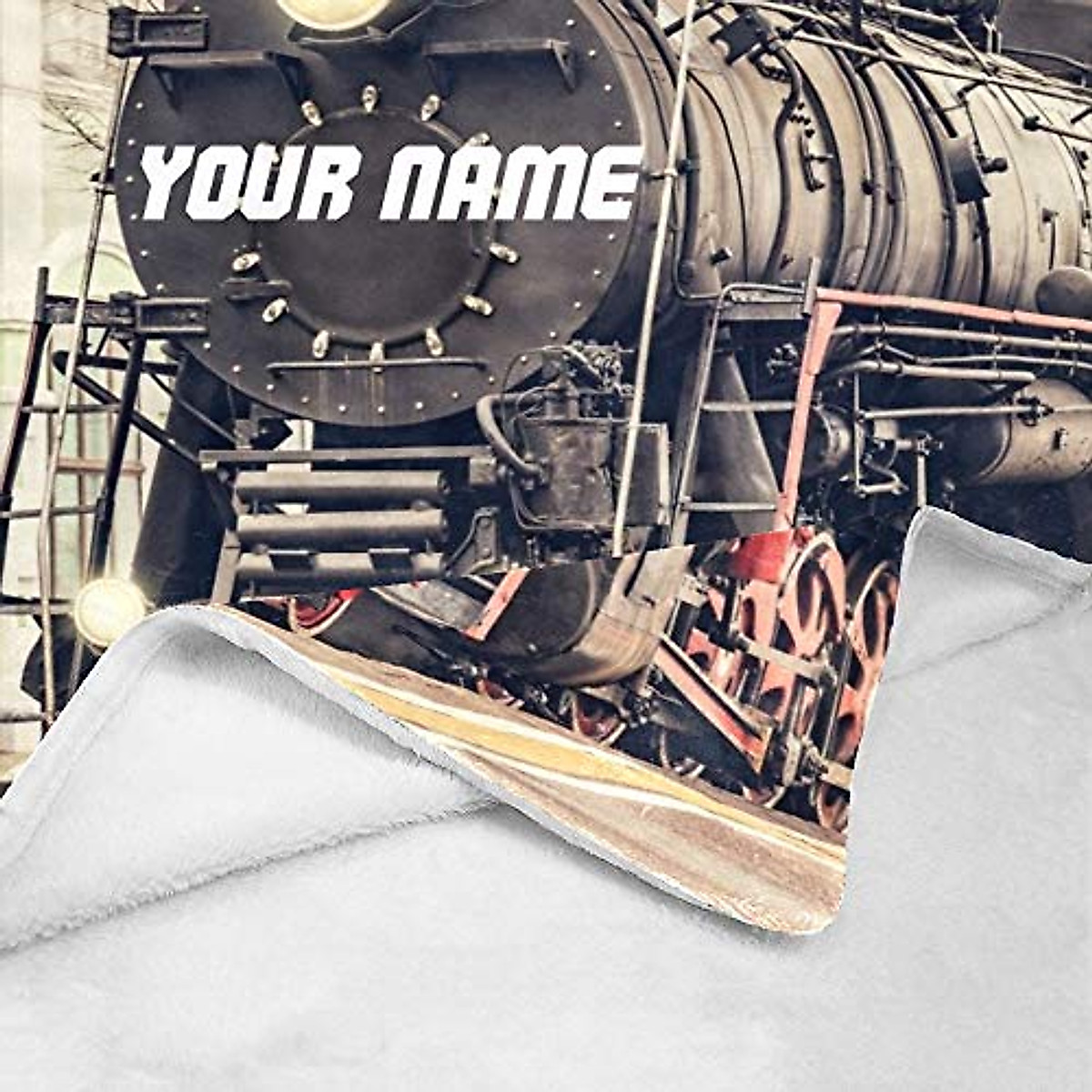 CUXWEOT Custom Blanket with Name Text,Personalized Retro Steam Train Super Soft Fleece Throw Blanket for Couch Sofa Bed (50 X 60 inches)