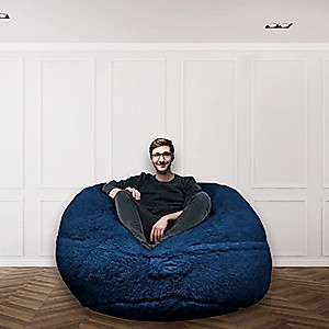 Bean Bag Chairs, Giant Bean Bag Chair for Adults, 4ftbean Bag coverComfyBean Bag Bed (No Filler, Cover only) Fluffy Lazy Sofa (Dark Bluer), 4ft(120 * 65cm)