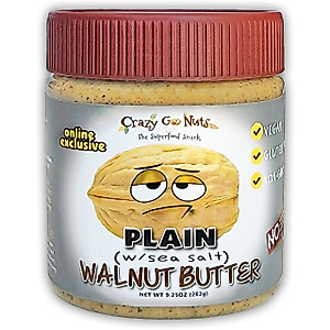 Crazy Go Nuts Walnut Butter - Plain w/ Sea Salt - Healthy Snacks, Keto, Vegan, Low Carb, Gluten Free, Superfood - Natural, Non-GMO, ALA, Omega 3 Fatty Acids, Good Fats and Antioxidants - 9.25 oz (1-Pack)