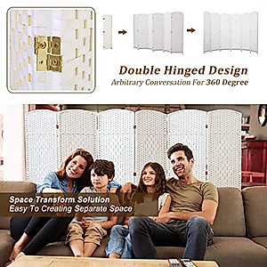 Duraspace 6 Panels Room Divider 6 FT Tall Weave Fiber Privacy Screen Freestanding Double Hinged Folding Screen Extra Wide Room Dividers for Patio Privacy (Off White)