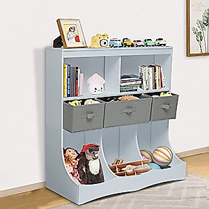 kinbor Kids Storage Organizer Bookcase - 3-Tier Toy Storage Cabinet Toddlers Bookshelf with 3 Removable Drawers, Baskets Multi Shelf Cubby for Nursery Activity Room Bedroom, White