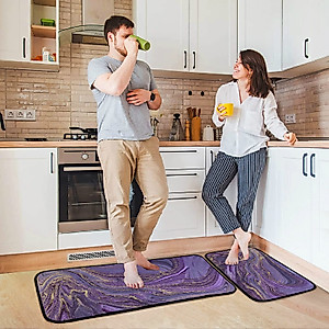 xigua 2 Piece Purple Marble Abstract Pattern Anti-Fatigue Kitchen Rug, Waterproof Non-Slip Kitchen Mats and Comfort Elastic Cotton interlayer Rug for Kitchen, Floor Home, Office, Sink, Laundry