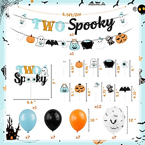 K KUMEED Halloween 2nd Birthday Party Decorations,Blue Two Spooky Themed Banner,Cute Ghost Eyeballs Hat Cake Topper and Latex Balloons for Halloween 2 Year Old Boys Party Favor Supplies