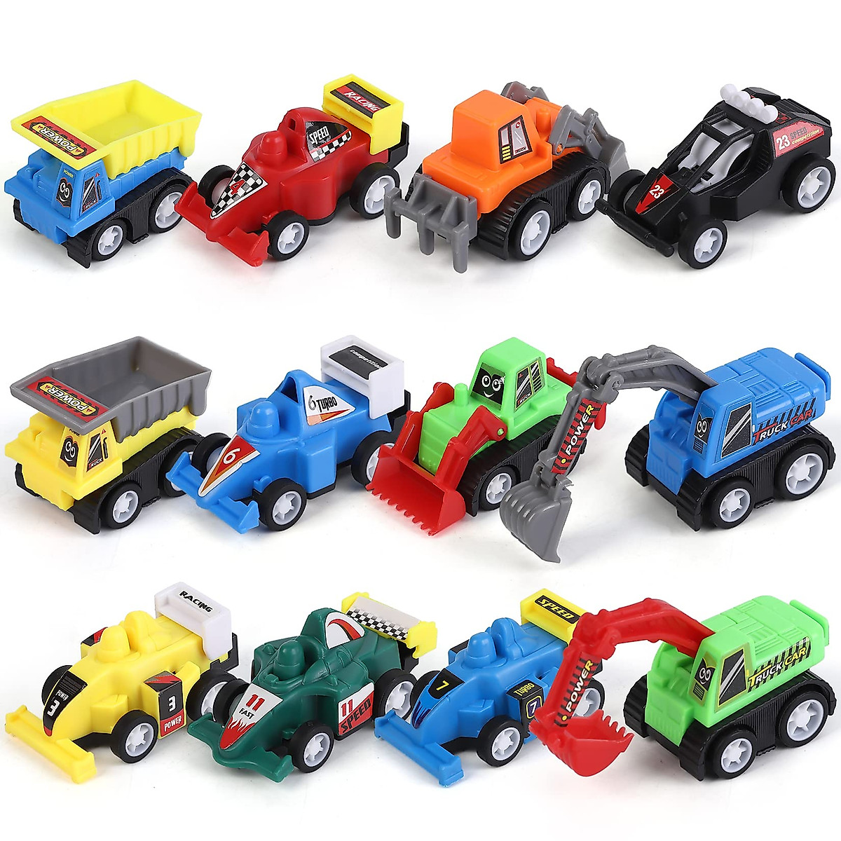 12 Pcs Easter Eggs Prefilled with Pull Back Cars for 3-6 Year Old Boys, Pull Back Construction Vehicle and Race Car for Easter Party Favors, Easter Basket Stuffers, Easter Egg Fillers,Easter Eggs Hunt