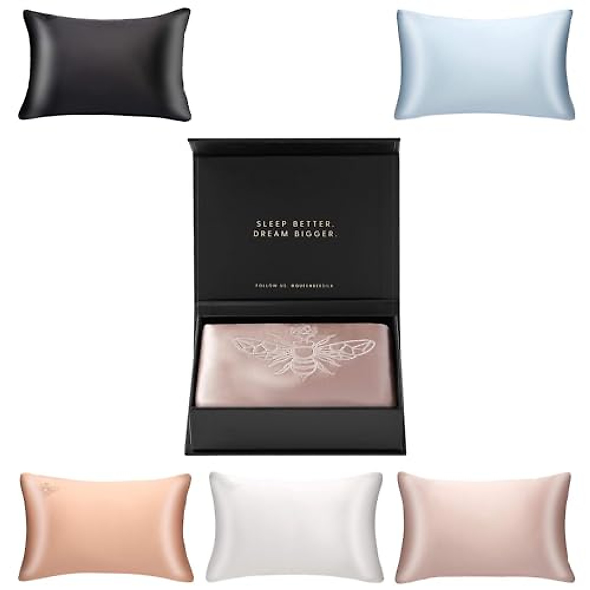 QUEEN BEE SILK - Silk Pillowcase for Hair and Skin - 22 Momme Mulberry Silk - Charmeuse Weave - Envelope Closure - Standard Size - Pink