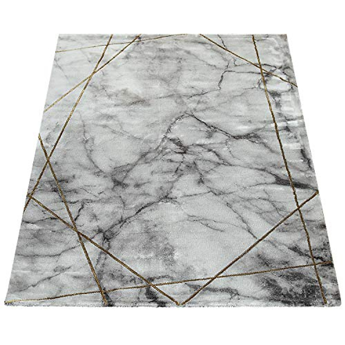 Marble Patten Area Rug in Gold Cream for Living Room with Contour Cut, Size: 3'11" x 5'7"