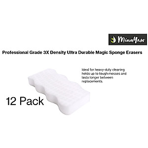 12 Pack 3X Density Ultra Durable Magic Sponge Erasers Professional Grade Multi Surface Scrubber Cleans Tough Dirt Scuffs Marks and Grime with No Chemicals Floor Wall Baseboard Bathroom Cleaner