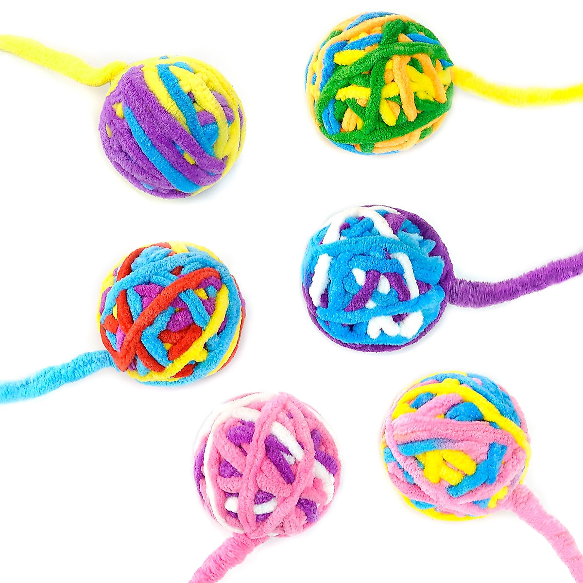 CHIWAVA 6 Pack 20" Woolen Yarn Cat Toys Ball with Bell 2" Large Indoor Cat Toy Balls Kitten Interactive Toys