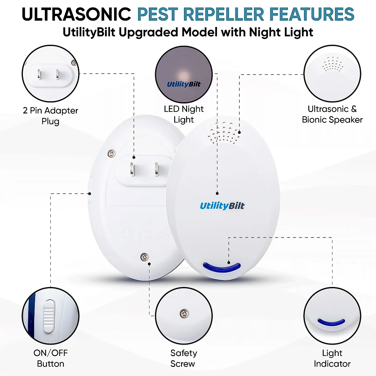 UtilityBilt Ultrasonic Pest Repeller indoor 4 Pack Pest Repellent Ultrasonic Plug in for Home and Kitchen | Mouse Repellent | Eco-Friendly Safe for Humans, Bug Repellent for Pest Control, mice, Spider