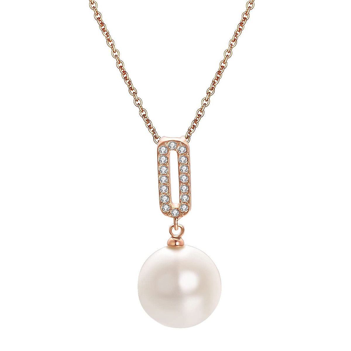 Aleasha 14mm Faux Pearl Necklace for Women Single Floating Pendant Rose Gold Plated Necklaces Jewelry Gifts