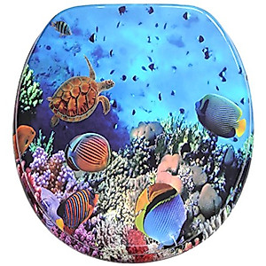 Sanilo ROUND, Silent Slow Close, Molded Wood, Adjustable Toilet Seat, Ocean