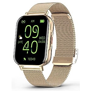 Smart Watches for Women (Answer/Make Call), Bluetooth Smartwatch for Android Phones and iPhone, Waterproof Fitness Tracker with Text, Heart Rate, Blood Oxygen, Sleep Monitor (Gold)